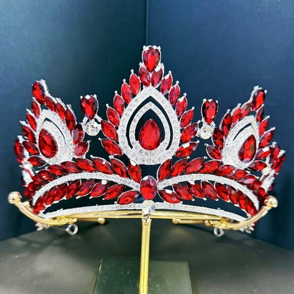 Handmade | Accessories | Quinceanera Crown Ruby Rhinestone Crown Large ...